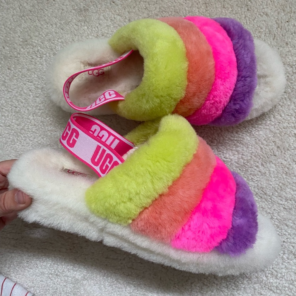 Ugg Rainbow Fluff Yeah Slide Sandals Slippers - Gem